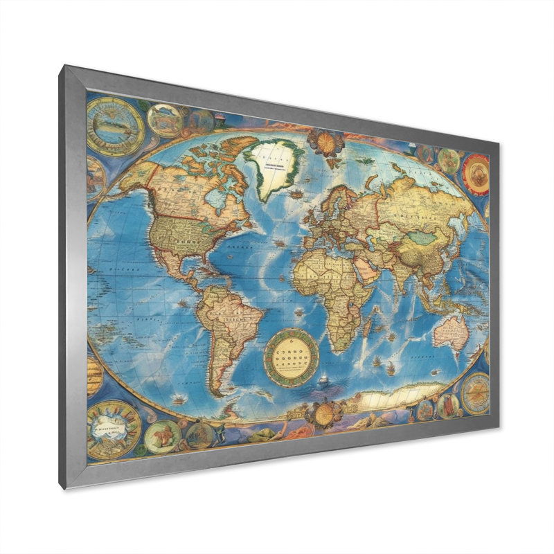 Lark Manor Vintage World Map II Framed On Canvas Print | Wayfair